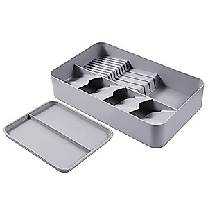 SOMIER 3-in-1 Kitchen Drawer Organizer Flatware Cutlery and Utensil Trays, 2-Tier Knife Holder - 4 Stacked Compartments Silverware Tray - A Removable Divider for Kitchen Gadgets Storage, Gray