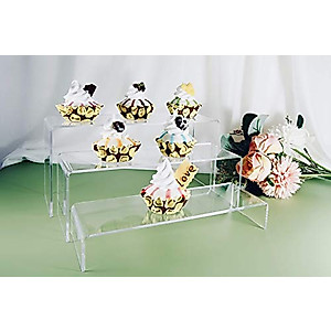 2 Sets Clear Acrylic Display Risers-Cupcake Stand for Dessert Buffet Cake Table Decorations–Showcase Shelf for Figures, Jewelry Display Riser Stands Shelves Fixtures Case(Rectangle Shape)