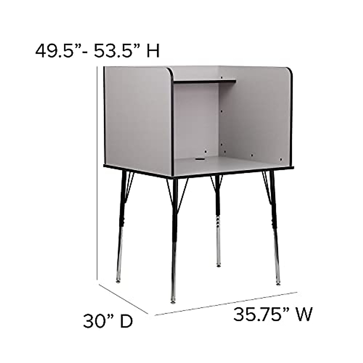 Flash Furniture Study Carrel - Nebula Grey Finish with Top Shelf - Height Adjustable Legs - Wire Management Grommet