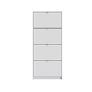 Pemberly Row Modern 4 Drawer Shoe Cabinet, 12-Pair Shoe Rack Storage Organizer in White