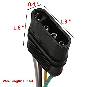 NEW SUN®10' Ft Length 4 Wire Trailer Light Wiring Harness Extension with 18 Gauge White Ground Wire for Utility Boat Trailer Lights