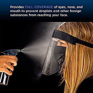 Salon World Safety Black Face Shields (Pack of 10) - Ultra Clear Protective Full Face Shields to Protect Eyes, Nose and Mouth - Anti-Fog PET Plastic, Elastic Headband - Sanitary Droplet Splash Guard
