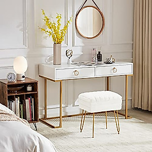 Soohow Faux Fur Vanity Chair - Storage Ottoman with Metal Legs, Perfect for Makeup Room, Living Room, Bedroom