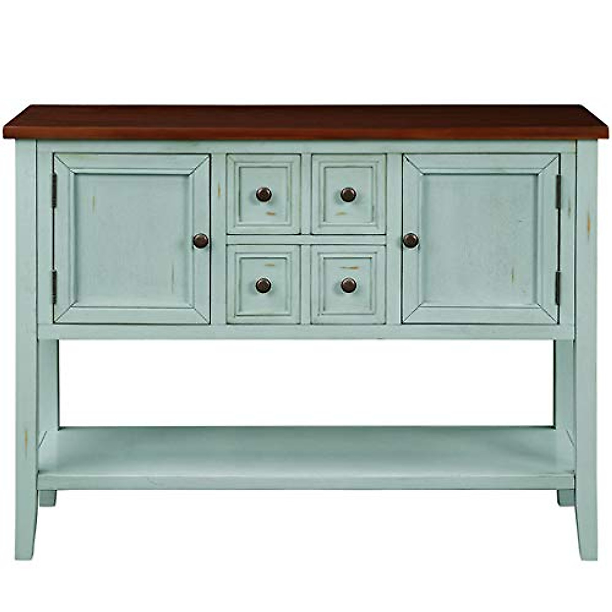 NORAN Buffet Sideboard Distressed Console Table with Bottom Shelf,Cambridge Series 46" L x 15" W x 34" H Retro Design Wooden American Homes Collection Table (Antique Blue)