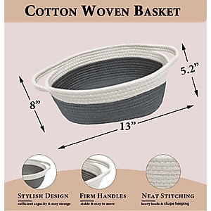 GiftExpress Gray & White Woven Basket - 13" x 8" x 5" Cotton Rope Organizing Baskets for Baby Items or Cat & Dog Toys - Cute Soft Gift Storage Bin w/ Handles