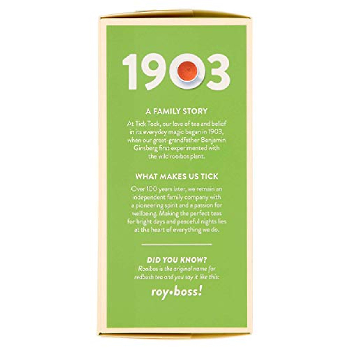 TICK TOCK TEAS Naturally Caffeine Free Red Bush Herbal Green Tea, 40 Count, Organic Rooibos Green Tea, 2.5 Oz