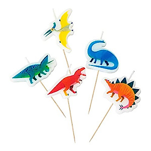 Talking Tables Dino Dinosaur Birthday Candle Cake Toppers, Pack of 6, Wax Height 3cm, 1", Mixed Colors