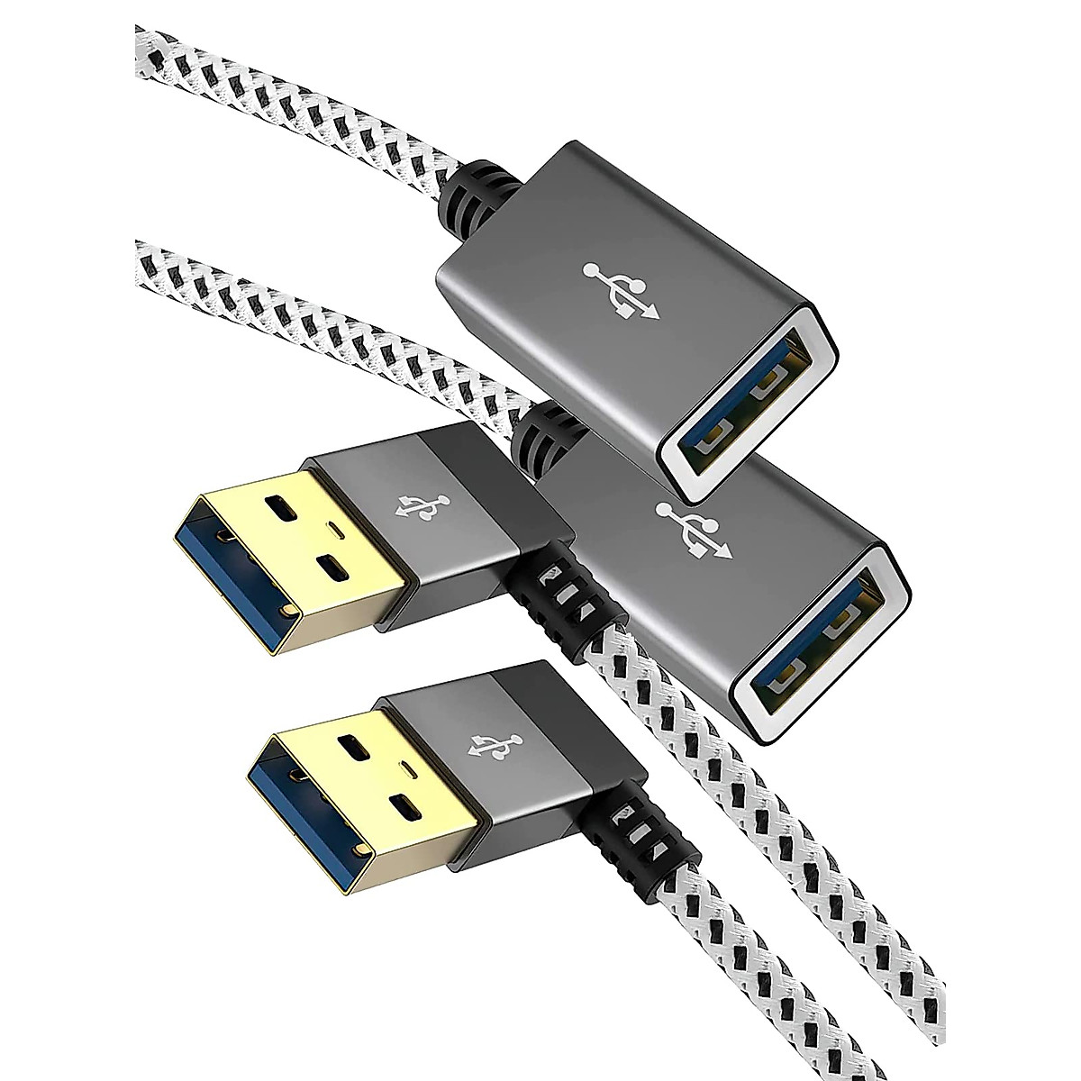 Short USB 3.0 Extension Cable, CableCreation 2-Pack Left Angle USB 3.0 Male to Female Extender Cord, 90 Degree USB 3.0 Adapter, Space Gray Aluminum