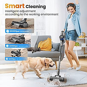 INSE Cordless Vacuum Cleaner, 400W Stick Vacuum with 30Kpa Powerful Suction, 55min Runtime, Smart Induction Auto-Adjustment, Rechargeable Cordless Vacuum for Carpet and Floor Pet Hair, LED Display-S9