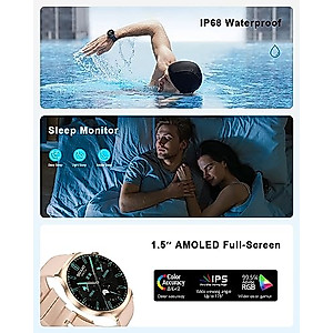 FILIEKEU Smart Watch for Men Women 1.5 Inch Screen Blood Pressure Oxygen Sleep Monitor Bluetooth Call Smart Watches IP68 Waterproof Fitness Tracker Smartwatch for Android iPhone Black