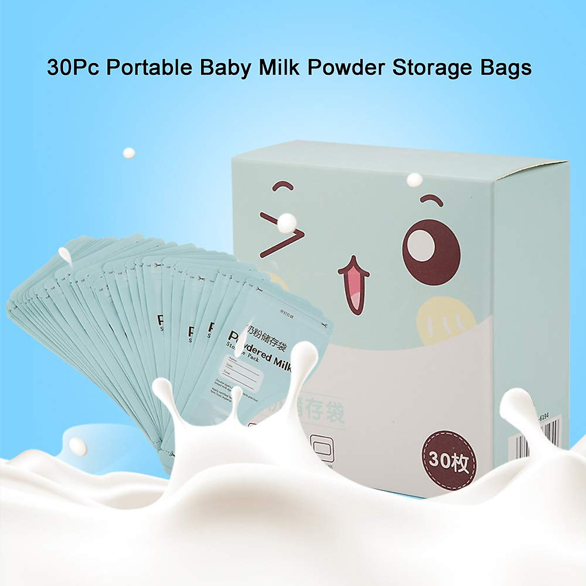 Yosoo 30Pcs Milk Powder Storage Bags, Portable Feeding Milk Powder Storage Pack Disposable Milkpowder Pouches for Travel Trip, Blue