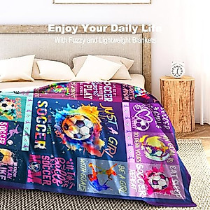 Soccer Girls Blanket,Soft Cozy Flannel Soccer Gifts for Girls,Soccer Blankets and Throws Bed Sofa Christmas Birthday Gifts for Soccer Lovers Soccer Team 50"x40"