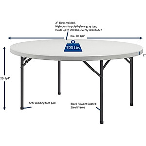 Lorell Banquet Folding Table - Round Top x 60" Table Top Diameter - 29.3" Height - Platinum/Gray