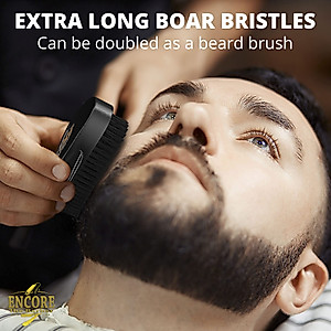 Encore The Barber 360 Wave Brush medium boar bristle | curved palm for men hair (Black)