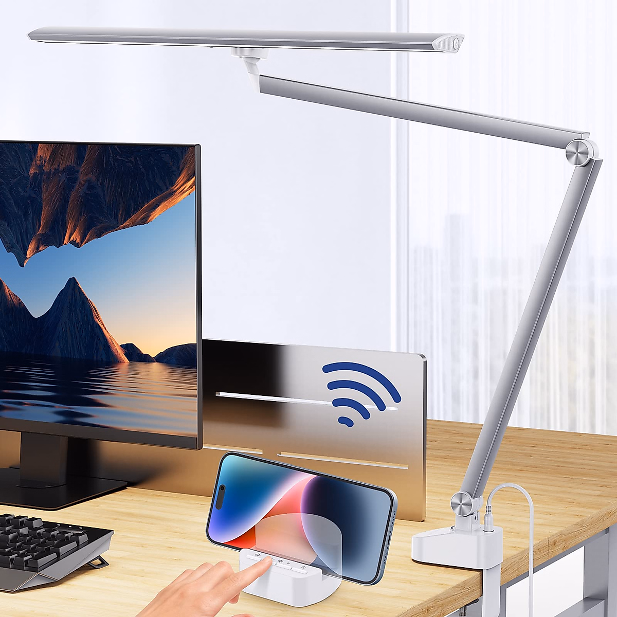 Kary Desk Lamps for Home Office with Remote, Swing Arm Tall Desk Lamp, Extra Bright Led Computer Desk Light, Eyes Protected Desktop Lights with Adjustable Lighting for Task, Drafting, Work, Architect