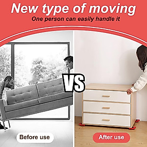 Furniture Lift Mover Tool Set, Furniture Movers with Adjustable Height Lifting Tool Lever & 4 Wheels, Furniture Lifter Moving Sliders for Moving Heavy Furniture, Refrigerator, Sofa, Cabinet (Red)