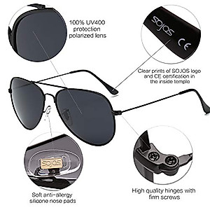 SOJOS Classic Aviator Polarized Sunglasses for Men Women Vintage Retro Style SJ1054,Black/Grey