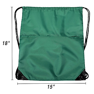AirBuyW Drawstring Backpack, 210D Nylon Foldable Sports Gym Drawstring Tote Bag pack Sack W Zipper Side Pocket For Men Women Hunter Green