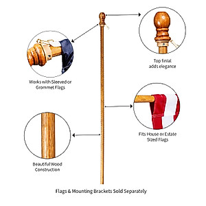 Evergreen Solid Wood 56" Flag Pole | Single Flag Holder Tangle Free Clip| 3x5 American Flags with Pole Sleeve or Grommets | Residential or Commercial