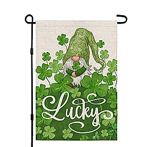 CROWNED BEAUTY St Patricks Day Garden Flag 12×18 Inch Double Sided Gnome Green Shamrocks Clovers Lucky Outside Vertical Holiday Yard Decor