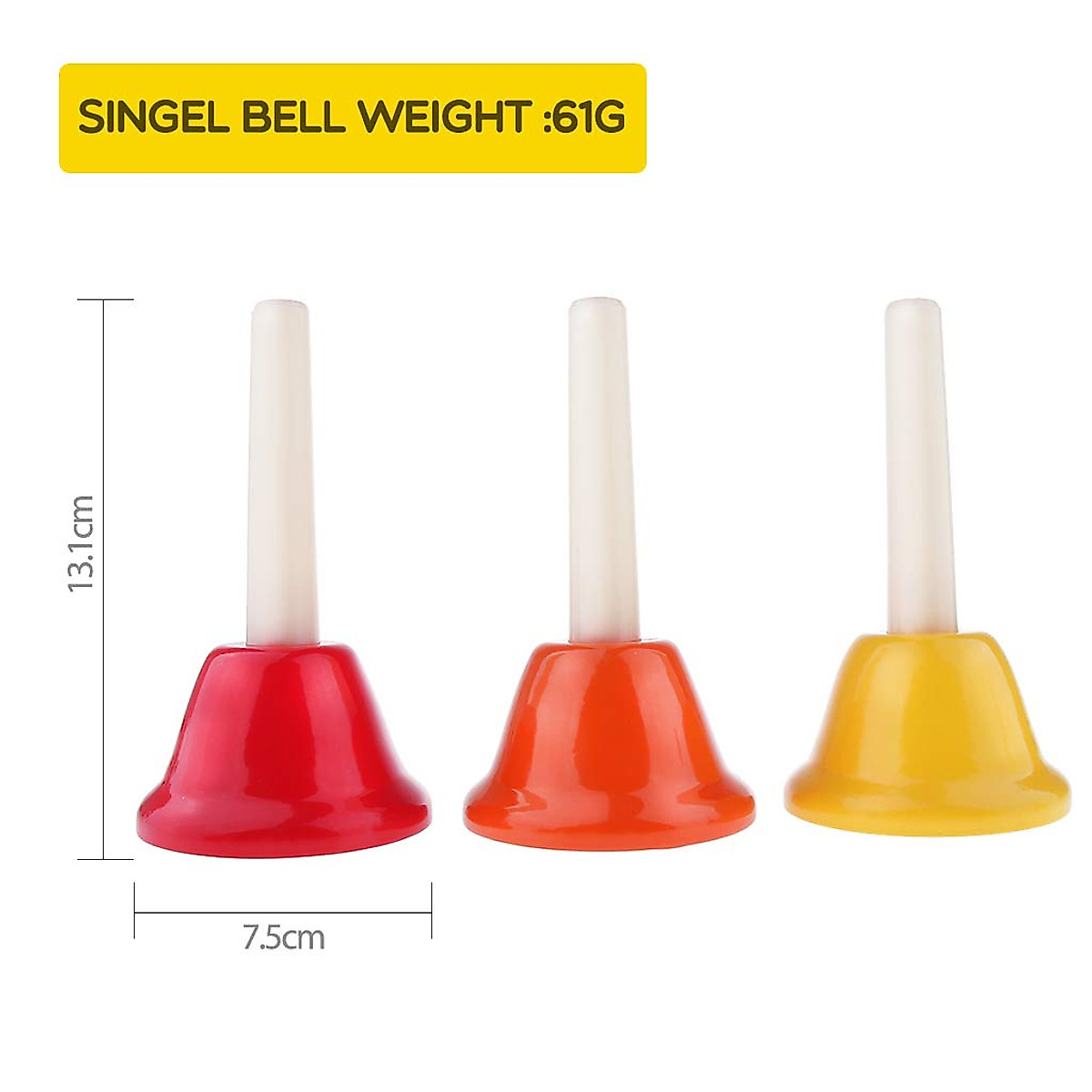 Alnicov Music Hand Bell Rhythm Band Beginners Play Hand Bells,8 Sound,8 Color Musical Bell for Senior,Teacher,Desk Bell Metal Hand Bells Set (one set of 8 notes)