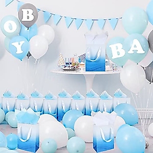 Jeyiour 24 Pcs Ombre Bags Bulk with 48 Pcs Tissue Paper, 9 x 7 x 4 Inch, Christmas Glitter Paper Wrap Bag, Packaging for Wedding Birthday Party Favor (Blue)