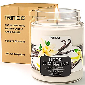 TRINIDa Vanilla Bean Odor Eliminating Candles for Home Scented, Eliminates 99% of Pet, Smoke, Food and Other Smell Quickly, Highly Fragranced Scented Candle, Premium Soy Candle Gift Set for Women