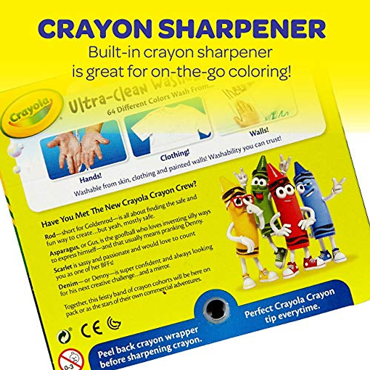 Crayola Ultra Clean Washable Crayons, Built In Sharpener, 64 Count, Kids At Home Activities