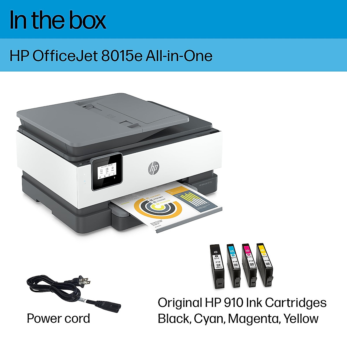 HP OfficeJet 8015e Wireless Color All-in-One Printer with 6 Months Free Ink with HP+(228F5A), White