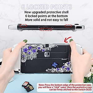 DLseego Purple Butterfly Flower Floral Switch OLED Case 2021 Version Anti-Scratch Dockable Console Clear PC Hard Shell Soft TPU Shock-Absorption Joy Con Cover Romantic Design for Switch OLED Model
