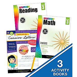 Carson Dellosa 3rd Grade Homeschool Learning Kit—Spectrum Reading and Math Workbooks, Cursive Handwriting Workbook, Division and Multiplication Flash Cards, Posters, and STEM Activities (8 pc)