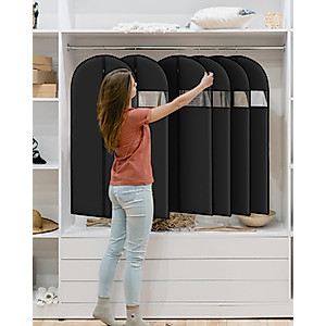 Garment Bags for Hanging Clothes (8 packs，43 inches) Washable Black Suit Bags for Closet Storage and Travel with Clear Window