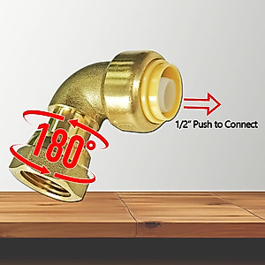 HQMPC Push Elbow Coupling with Union 1/2"X1/2" 2Pcs No Lead Push-to-Connect Plumbing Fittings Brass Pipe Connector Fittings for Copper PEX CPVC