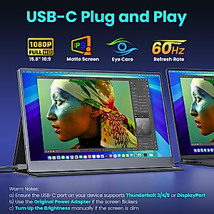 Upperizon Portable Monitor 15.6 Inch 1080P FHD HDR IPS Travel Screen HDMI USB-C Portable Monitor for Laptop MacBook PC Surface Xbox PS4/5 with Cover, VESA Compatible
