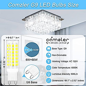 comzler G9 LED Bulb Bi Pin Base G9 6W LED Bulbs Daylight White 6000K, G9 Light Bulbs for Chandelier, Ceramic Base, 60W Halogen Equivalent, Non-dimmable, 600LM, Pack of 6