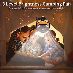 20000mAh Battery powered fan Camping Fan essentials,Portable fan Battery Operated fan, Rechargeable Battery Operated Outdoor Tent Fan with Light & Hook,Personal USB Desk Fan for Camping,Orange