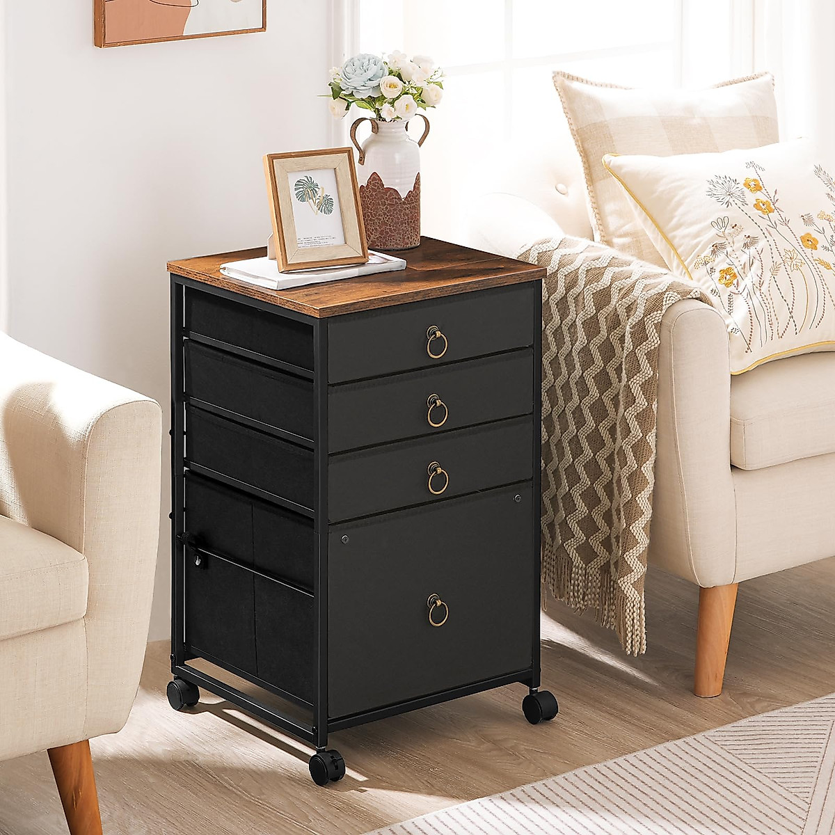 HOOBRO 4-Drawer Mobile File Cabinet, Rolling Printer Stand with drawers, Under Desk Rolling File Cabinets for Home Office, A4/Letter Size, Nonwovens Drawer, Easy Assembly, Black BFK40WJ01