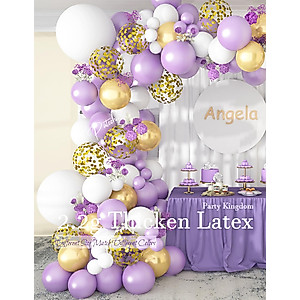 Pateeha Purple Balloon Garland Arch Kit 130 Pcs Pearl Purple Party Decorations White Lavender Gold Confetti Balloon Arch for Birthday Wedding Baby Shower Decorations