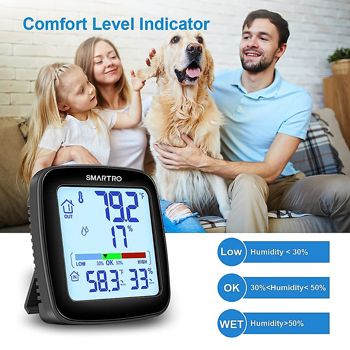 SMARTRO SC92 Professional Indoor Outdoor Thermometer Wireless with 3 Sensors Digital Hygrometer Room Humidity Gauge Temperature and Humidity Meter & Pro Accuracy Calibration