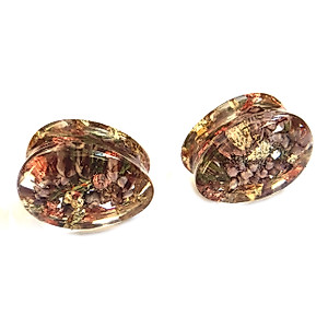 ETERNIADA Teardrop Heather Plugs Tunnels Wedding gauges Floral Resin Drop gauges Lilac Flower and Gold Flakes Plugs for Women Ear Plugs (22mm / 7/8" / Pair)