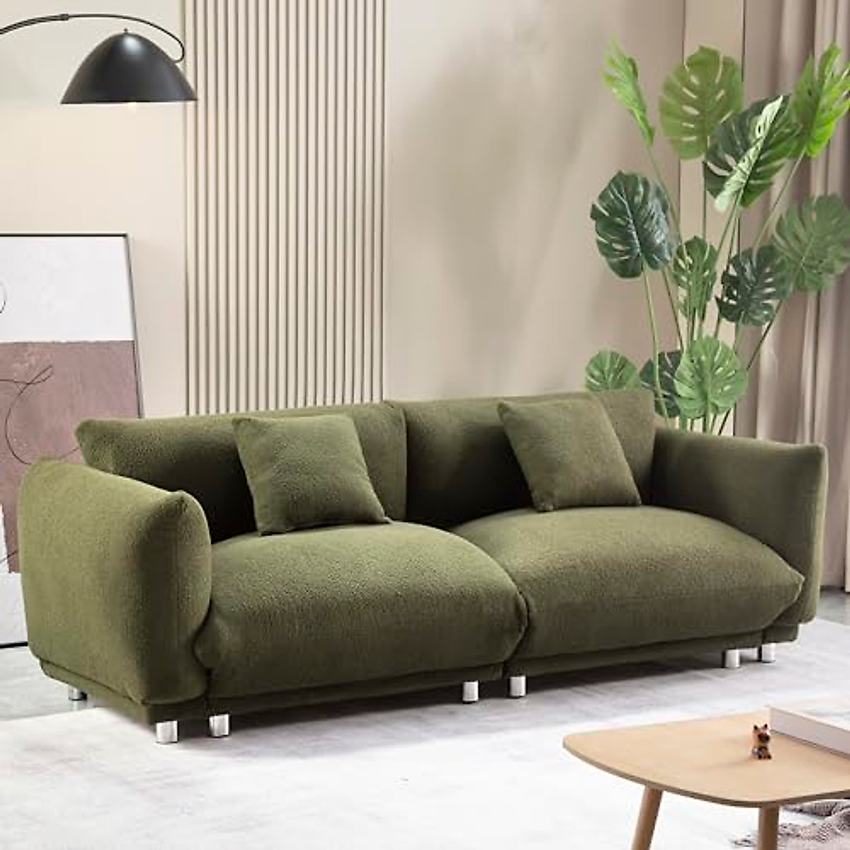 Eafurn 3 Seater Oversized Loveseat Sofa, Comfy Sherpa Teddy Overstuffed Cloud Couch,Lambswool Fabric Minimalist Modular Sectional Sofa&Couches for Small Spaces, Living Room, Apartment, Dark Green