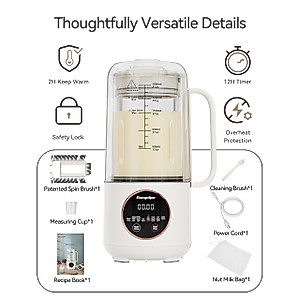 Encyclpo Nut Milk Maker, 50oz Automatic Soy Milk Maker with Spin Clean Brush and Nut Milk Bag, Homemade Plant-Based Oat Milk Machine with Auto Clean, Boil Water, Delay Start, Keep Warm