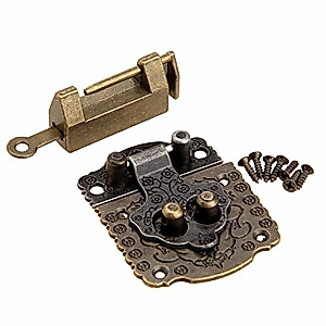 dophee Vintage Decorative Box Latch Hasp Clasp and Antique Brass Lock Kit with Mounting Screws for Cabinet Cupboard Wooden Case Wedding Gift Card Jewelry Box