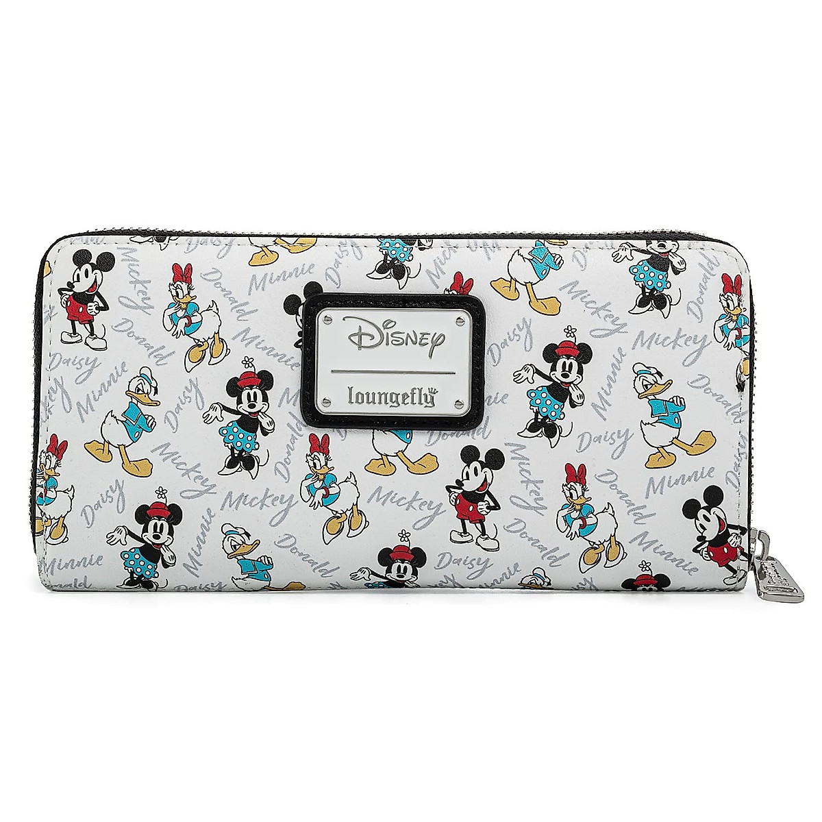 Loungefly Disney Wallet Mickey Minnie Mouse Daisy Donald Duck Zip Clutch White Saffiano Faux Leather
