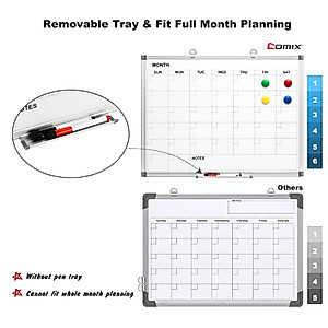 Comix Magnetic Dry Erase Calendar Whiteboard, 24 x 18 Inches Monthly Calendar Dry Erase Board for Wall, Aluminum Frame Planner White Board with Markers, Eraser, Magnets