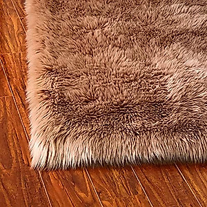 LAMBZY '' Lena Collection '' Faux Sheepskin | Super Soft Hypoallergenic Rectangular Area Rug | Plush Fur Premium Shag (2'x3',60x90 cm, Camel)