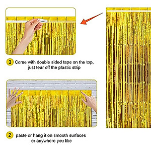 MEHOFOND 2 Pack 3.3x6.6 ft Gold Tinsel 2025 New Year Eve Streamers Party Decorations Foil Fringe Curtain Backdrop for Birthday Wedding Bachelorette Engagement Photo Props