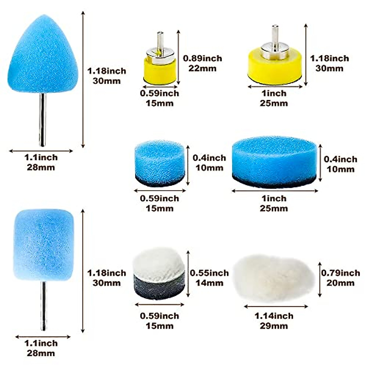 SI FANG 22 Pcs Mini Buffing Polishing Pads Kit, Car Detail Mini Polisher Foam Pads for Rotary Tools Tight Area Detailing Polishing Waxing & Sealing Glaze, Car Headlights Door Handles Scratch