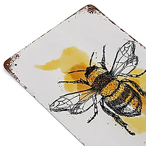 Antique Tin Sign BEE Metal Tin Sign Retro Nostalgic Tin Sign Fun Decorative Sign for Home Kitchen Bar Room Garage Decor Insect Honey Bumblebee Gift for Her Gift for Mum 8x5.5 Inch