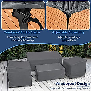 Patio Furniture Covers 4 Piece Set, Heavy Duty Waterproof Outdoor Furniture Cover, Windproof Patio Cover for Rattan Wicker Outdoor Furniture, with Buckle Strap, Grey